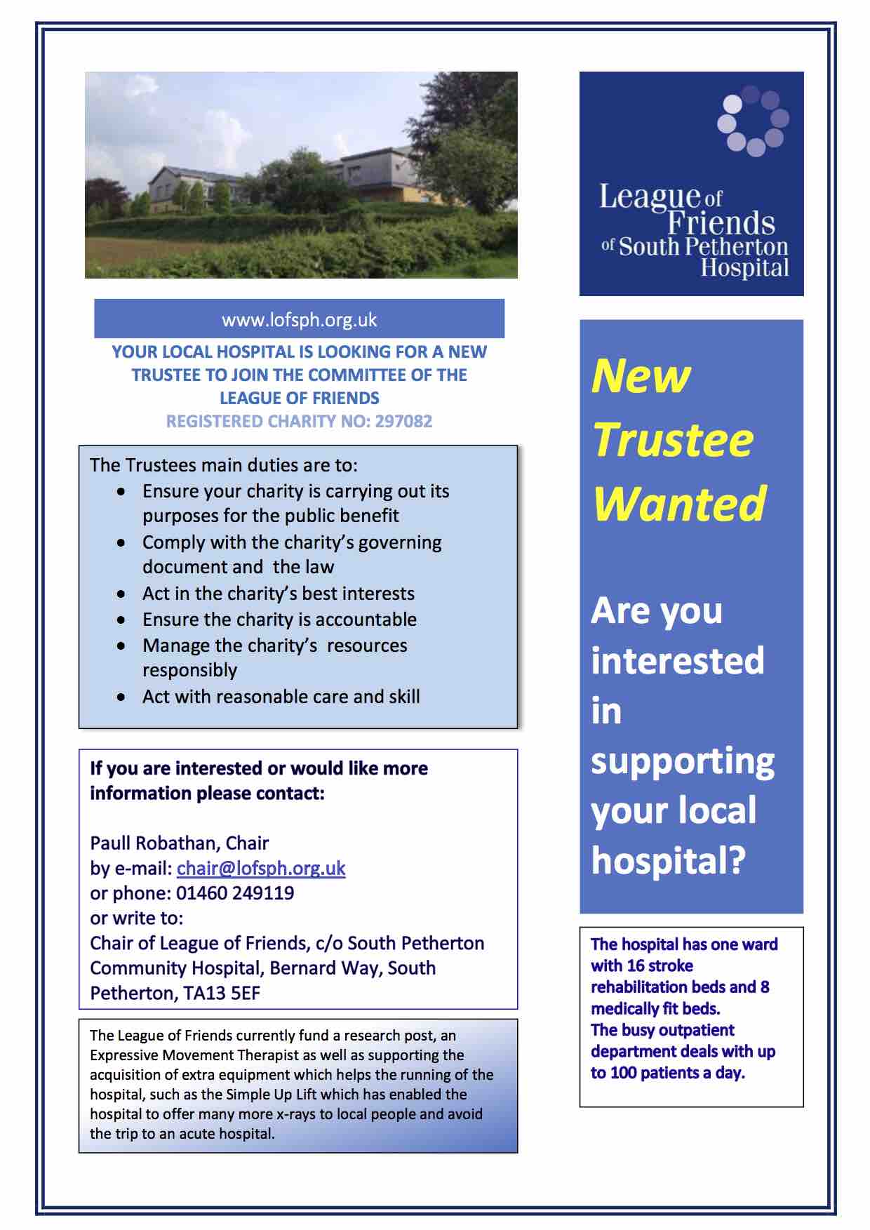 Trustee opportunity | League of Friends of South Petherton Hospital